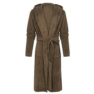Generic Peignoir de bain pour homme - Col en V - Manches longues - Ample - Confortable - Super doux - Capuche avec ceinture - Cardigan pour homme - Peignoir d