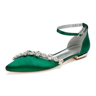 Generic Chaussures Mariée Plates Confortable Femme Confortable Plates Mariage Chaussures Plate Mariee Robe 2Cm,Dark Green,39 EU