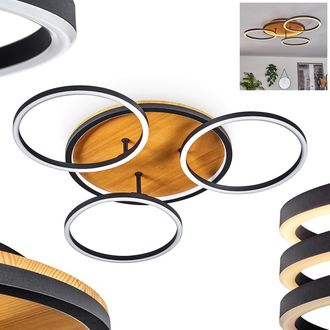 HOFSTEIN LED Deckenleuchte Cardozo, dimmbare Deckenlampe aus Metall/Holz/Kunststoff in Schwarz/Natur/Weiß, 38 Watt, 1200 Lumen, 3000 Kelvin, 3-flammig, m. vers