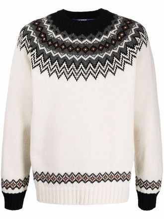 Junya Watanabe pull en maille Fair Isle à encolure ras du cou - Blanc