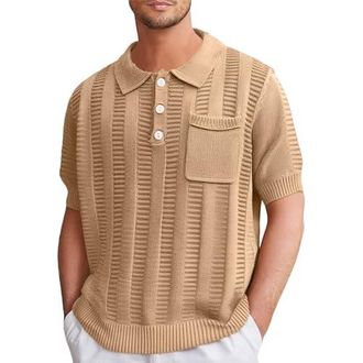 Generic Polo pour homme - Chemise d&eacute;contract&eacute;e &agrave; manches courtes - Col en V - Creux - Respirant - Chemise d&eacute;t&eacute; pour homme, kaki, 3XL