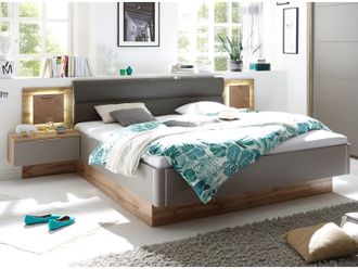 M&ouml;belando Bett Bettanlage Doppelbett Bettgestell Bettrahmen Ehebett Constantin I Wildeiche/Basaltgrau/Absetzung Hirnholz