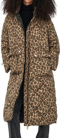 Only Damen Steppmantel Winterparka mit Kapuze und Leopardmuster ONLAsti Life Puffer Coat 15349526 Cocoa Cr&eacute;me Leo XL