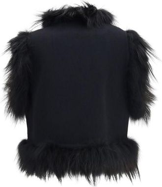 Fendi Embroidered Wool with Fur Collar Vest - Black