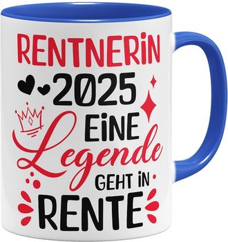 OM3 Rentnerin Tasse mit Spruch - Rente 2025 - Abschiedsgeschenk Ruhestand II | Keramik Becher | 11oz 325ml | Beidseitig Bedruckt | Royalblau