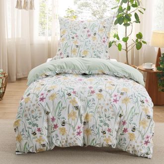 Bedsure Bettw&auml;sche 135x200 2teilig Bettbezug - Bettw&auml;sche-Sets 135 x 200 cm mit Kissenbezug 80x80 cm, &Ouml;KO-TEX Wendebettw&auml;sche Bedding Gr&uuml;n Blumen Pflanze Must