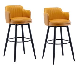 Generic Drehbarer Barhocker, 2er-Set mit R&uuml;ckenlehne, K&uuml;chenbarhocker, Tresenhocker mit Armlehnen, Metallbeine