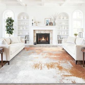 Generic Tapis en Flanelle Antid&eacute;rapant et Lavable 120 x 180 cm - Tapis Imprim&eacute; Motif Effet Vieilli Texture Photographie, pour Salon Chambre &agrave; Coucher, Or Blan