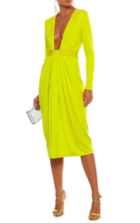 Cushnie et Ochs Neon Deep V MIdi Dress Size M