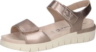 Caprice Comfort Damen Sandalen flach aus Leder mit Klettverschluss, Beige (Taupe Metallic), 37 EU