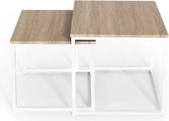 IDMarket Lot de 2 Tables Basses gigognes Detroit 40/45 Design Industriel Bois et m&eacute;tal Blanc