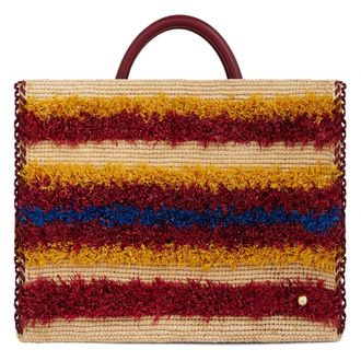 Paco Rabanne Gestreifte Raffia-Tasche mit Fransen - - Bags - Damen - Mehrfarbig - ONE SIZE