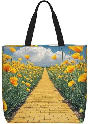 Generic Chemin De Briques Jaunes Du Champ De Coquelicots Sac A Main Femme Grand Sacs Pliable Sac Cabas Pour Universit&eacute; Shopping Plage