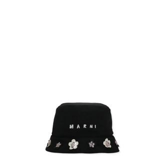 Marni Femme, Accessoires, Noir, Taille: S Bob Taffetas avec Appliqu&eacute;s de Marguerites