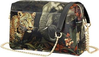 Mnsruu Sacs à bandoulière pour femme, sac à main en cuir motif léopard, éléphant, arbre