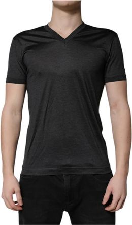 Dolce & Gabbana Homme, Tops, Gris, Taille: S T-shirt en soie &agrave; col en V