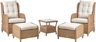 Beliani Salon de Jardin en Faux Rotin 2 Places avec Fauteuils Tabourets et Table Marron Ponza