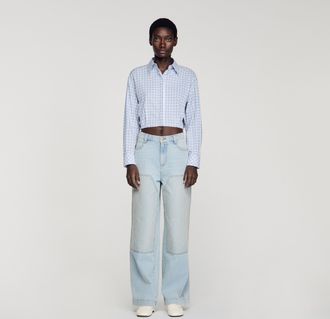 Sandro Jean droit patch strass&eacute; d&eacute;lav&eacute;