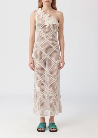 J.W.Anderson Robe midi asym&eacute;trique en crochet de coton avec fleur appliqu&eacute;e