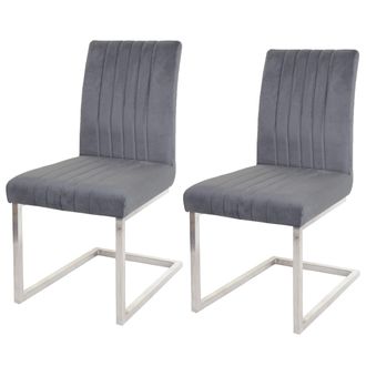 Mendler 2er-Set Freischwinger HWC-L14, Besucherstuhl Konferenzstuhl Stuhl, Samt Edelstahl geb&uuml;rstet - dunkelgrau