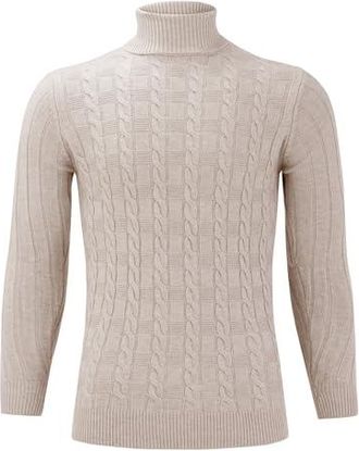 Generic Pull torsadé en tricot torsadé à col montant pour homme - Pull côtelé à manches longues - Pull chaud à col montant - Pull chaud, blanc, 3XL