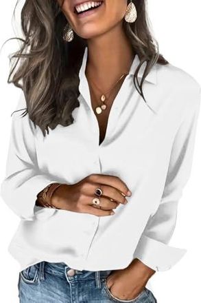 Generic Chemisier Femme en Satin &agrave; Col en V Manches Longues Chemise Chic et &Eacute;l&eacute;gante Casual Soie Shirts Tops Cadeau Noel,Gris,XL,f26r