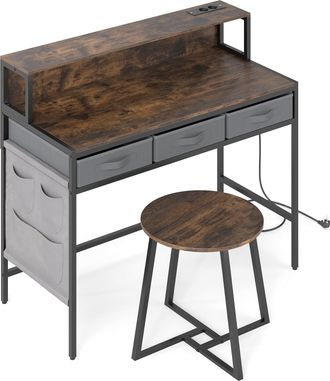 Giantex Computertisch mit Monitorhalterung, Schreibtisch mit Ladestation, 3 Schubladen & seitlichen Taschen, multifunktionaler Gamingtisch f&uuml;r Schlafzimmer, A