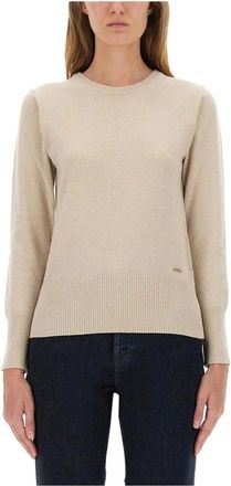 Woolrich Femme, Pulls, Beige, Taille: 38 FR Pull en Tricot Ras du Cou