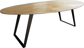 DELIFE Esszimmertisch Edge Oval 280x130 cm Keramik Laminam Sabbia Eichefarbig Metall Schr&auml;g Schwarz