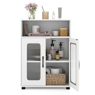 Costway Badezimmerschrank, freistehender Badschrank mit 2 T&uuml;ren & 3-stufig verstellbarem Regal, Aufbewahrungsschrank mit offenem Fach & erh&ouml;hten Beinen, f&uuml;r W