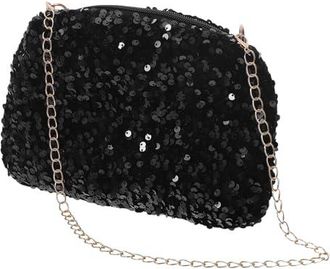 FOMIYES Pochette de Soir&eacute;e &agrave; Paillettes Noire 24,4x17x4,8 Cm Cha&icirc;ne Argent&eacute;e Amovible, Paquet &agrave; Main D&eacute;coratif pour Femmes, Paquet Bandouli&egrave;re &Eacute;l&eacute;gant pour Ma