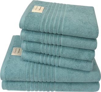 Dyckhoff 6-TLG Premium Bio Frottier Handtuch Set Nature, 4 Handt&uuml;cher (50x100cm) 2 Duscht&uuml;cher (70x140cm), GOTS Zertifiziert, Ozean