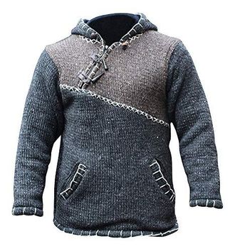 Shopoholic Fashion Sweat &agrave; Capuche en Laine Hippy Boho pour Homme avec Fermeture &eacute;clair et Doublure en Polaire, Marron, XL