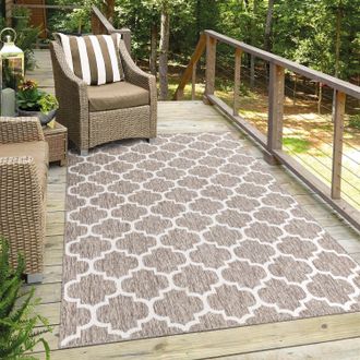Carpet City Outdoor-Teppich Wetterfest Balkon Terrassen - Beige in 60x110 cm - Deko Teppiche Au&szlig;en Wasserfest - Balkondekoration Marokkanisch Wohnzimmerteppiche