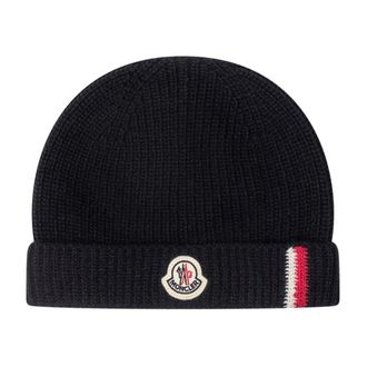 Moncler unisex, Accessoires, Bleu, Taille: 2XS Tricolor-Trimmed Wool Beanie