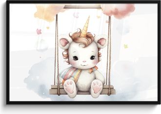 MuchoWow &copy; Bilder mit Rahmen 120x80 cm Poster Wanddekoration Wohnzimmer Deko Modern Geschenke Bilderrahmen Einhorn - Tier - Babyzimmer - Kinder Zimmer - Einhor