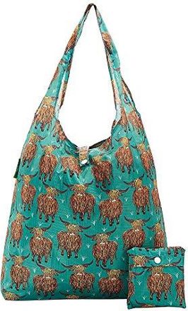 Eco Chic Sac de courses réutilisable Cabas pliable Tote bag résistant à leau (Vache des Highlands Sarcelle)