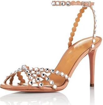 Generic Sandales &agrave; Talons Aiguilles &agrave; Bout Ouvert et Strass Tendance, &eacute;l&eacute;gantes Sandales d&eacute;t&eacute; &agrave; Talons Hauts et Brides &agrave; la Cheville, Chaussures de Mariage Co