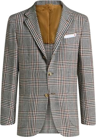 Kiton Homme, Vestes, Gris, Taille: XL Veste Crois&eacute;e &Agrave; Carreaux En Cachemire Et Lin