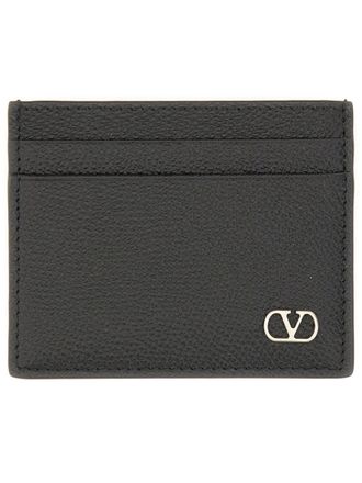 Valentino Garavani Vlogo Signature Leather Card Holder - Black