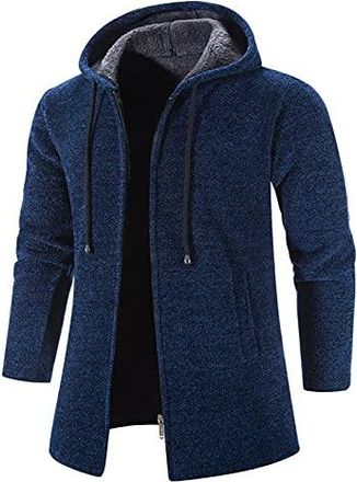 Generic Manteau dhiver &agrave; capuche pour homme - En velours - Couleur unie - Manches longues - Cordon de serrage - Veste d&eacute;contract&eacute;e pour homme, bleu, L
