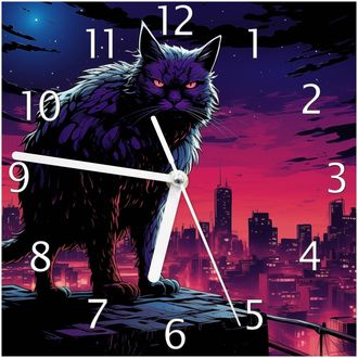 Wallario Design-Wanduhr Hüterin der Nacht aus Glas, Motiv-Uhr Größe 20 x 20 cm, weiße Zeiger