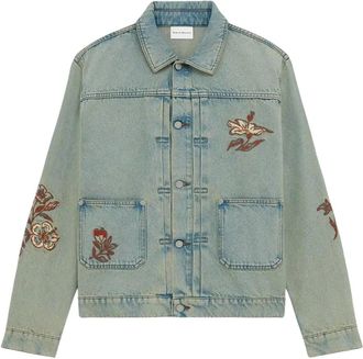 Dr&ocirc;le de Monsieur Homme, Vestes, Bleu, Taille: XL Brod&eacute;e Fleurs Dusty Denim Jacket