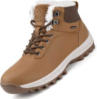 Mishansha Damen Winterschuhe Warm Gef&uuml;ttert Bequeme Rutschfest Winterstiefel Outdoor Trekking Boots Hellbraun EU 42