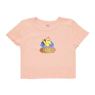 Obey Enten Cropped Tee mit R&uuml;schen&auml;rmeln - - Tops - Damen - Rosa - M