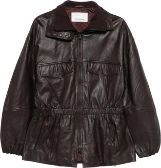 Frankie Shop Femme, Vestes, Brun, Taille: 36 FR Veste en cuir Carnaby &agrave; col chemin&eacute;e
