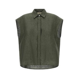 Herno &Auml;rmelloses Leinenhemd - - Blouses & Shirts - Damen - Gr&uuml;n - L