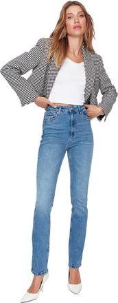 Trendyol Damen Trendyol Herren Hoher Bund Flared Jeans, Blau, 40 EU