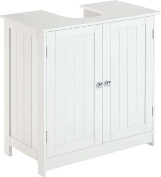 HOMCOM Homcom - Meuble sous vasque simple blanc - Placard 2 portes - &Eacute;tag&egrave;re r&eacute;glable - MDF anti-humidit&eacute; - Dimensions 60 x 30 x 60 cm
