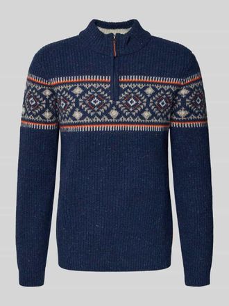 Ragman Norwegerpullover aus Woll-Mix mit Troyer-Kragen